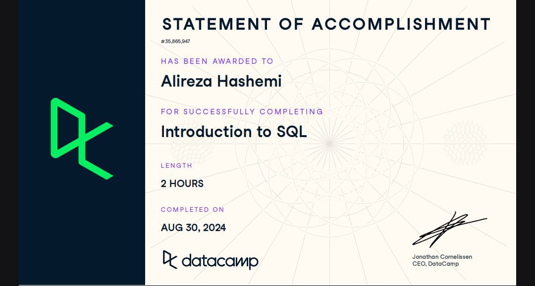 Introduction to SQL Certificate
